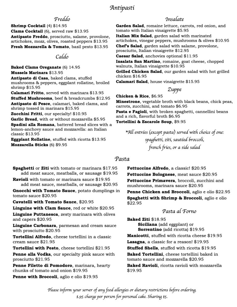 Dinner Menu – San Martino Ristorante
