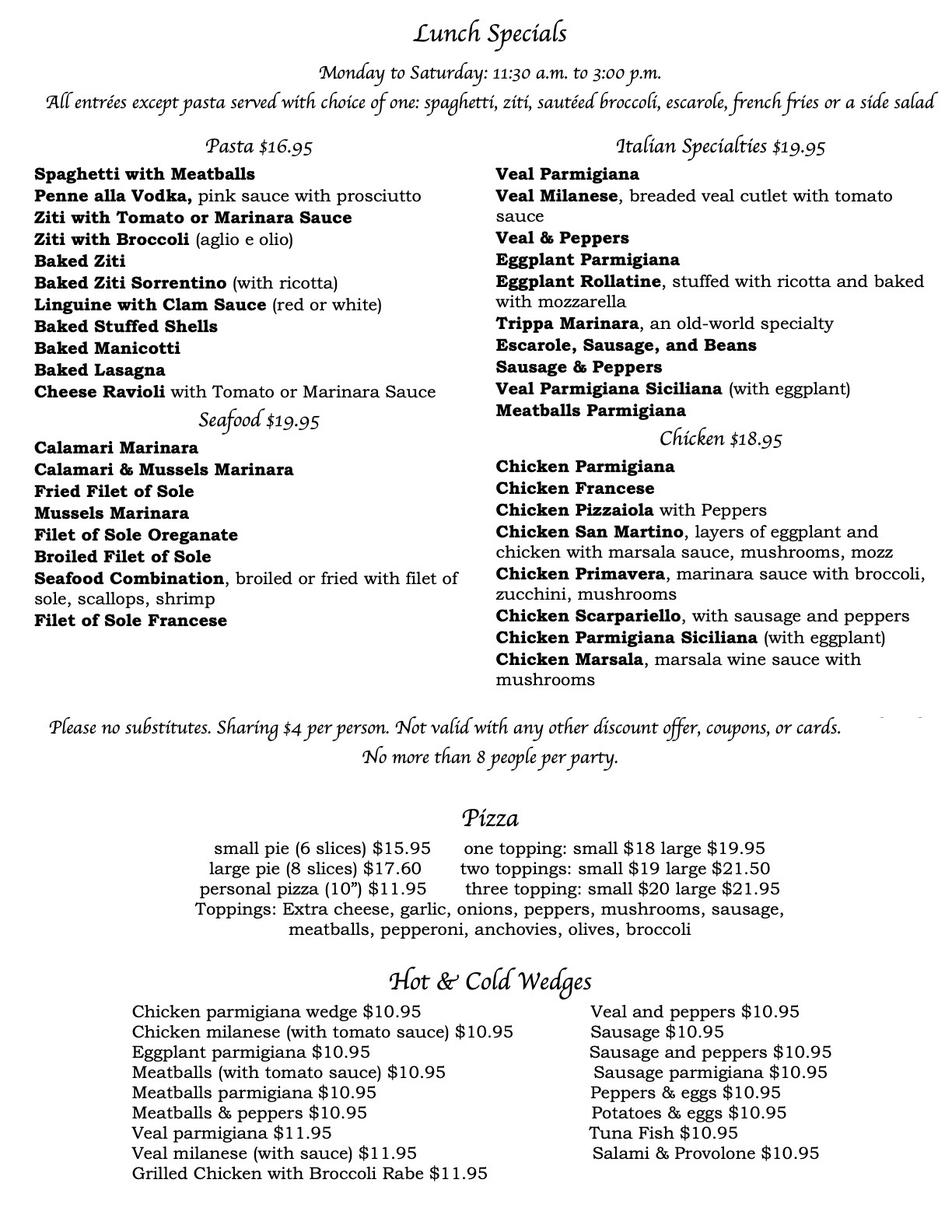 Lunch Menu – San Martino Ristorante